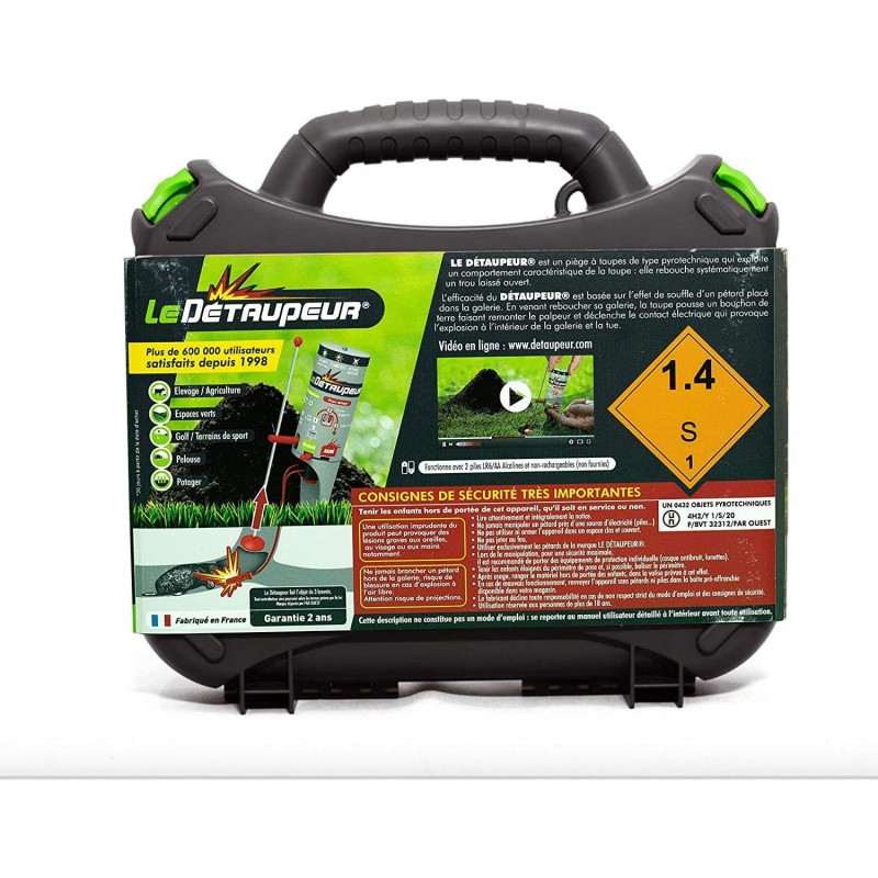 Piège à taupe kit valisette appareil + 8 pétards Le Détaupeur